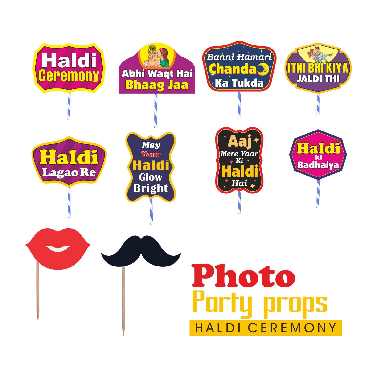 Haldi Ceremony Party Props (Pack of 10 pcs) – Signative Shop